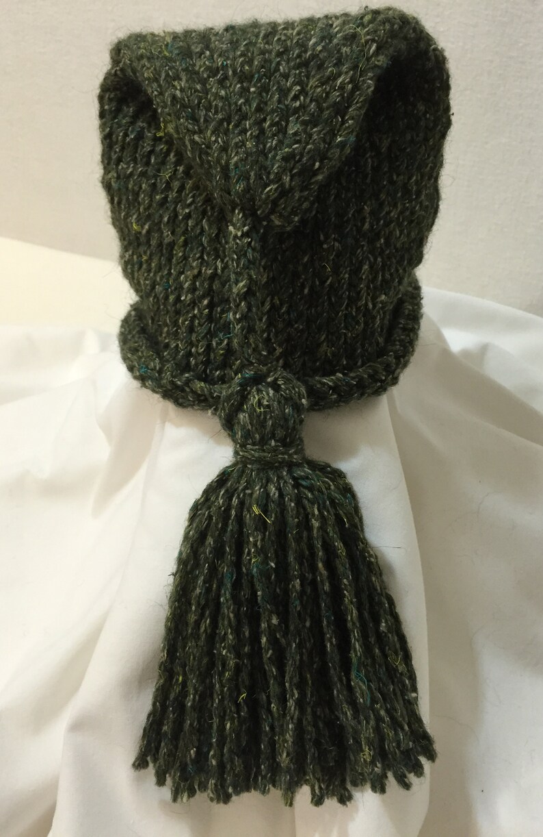 Child Knit Stocking Hat Small Rolled Brim Green With Tassel - Etsy