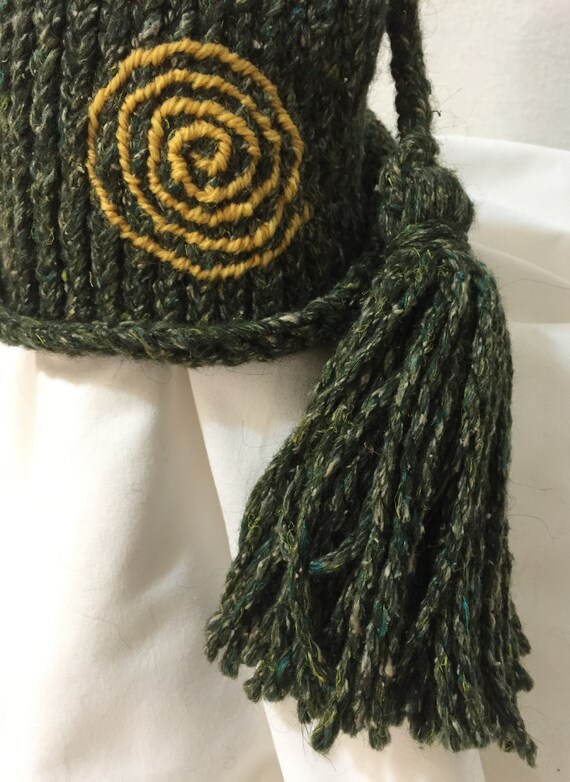 Child Knit Stocking Hat Small Rolled Brim Green With Tassel | Etsy