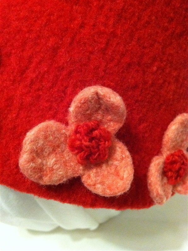 Felted Bucket Hat With Flowers in Red and Pink Quiltsy Handmade - Etsy