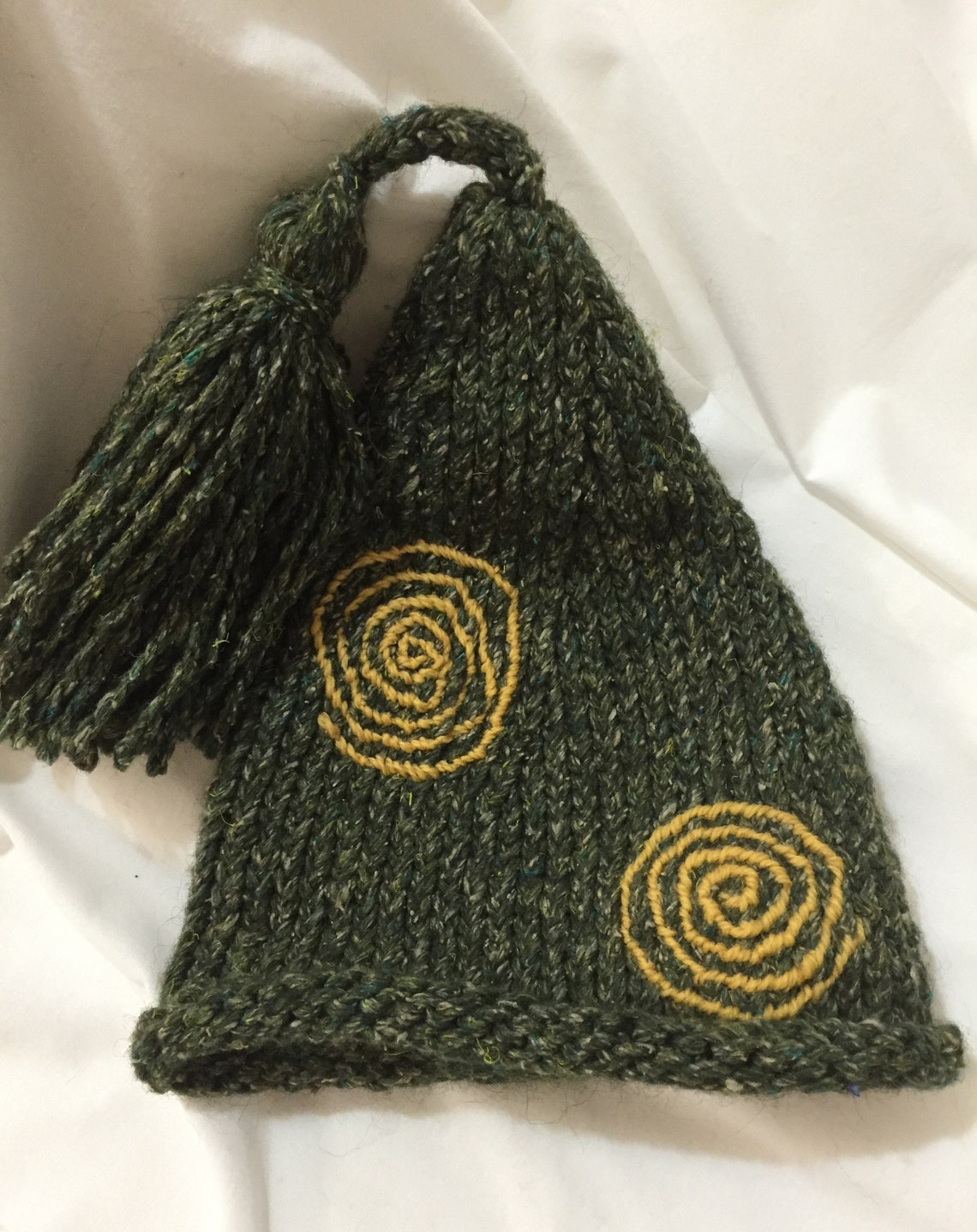 Child Knit Stocking Hat Small Rolled Brim Green With Tassel - Etsy