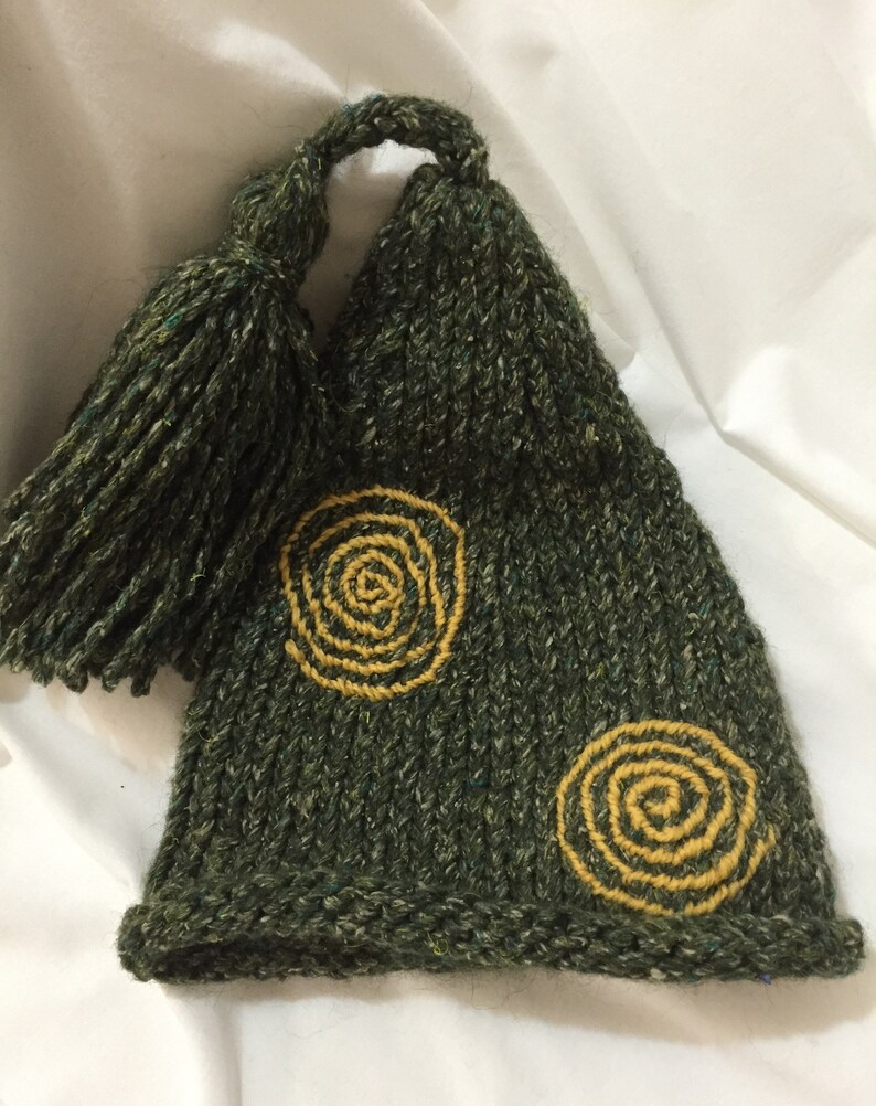 Child Knit Stocking Hat Small Rolled Brim Green With Tassel - Etsy