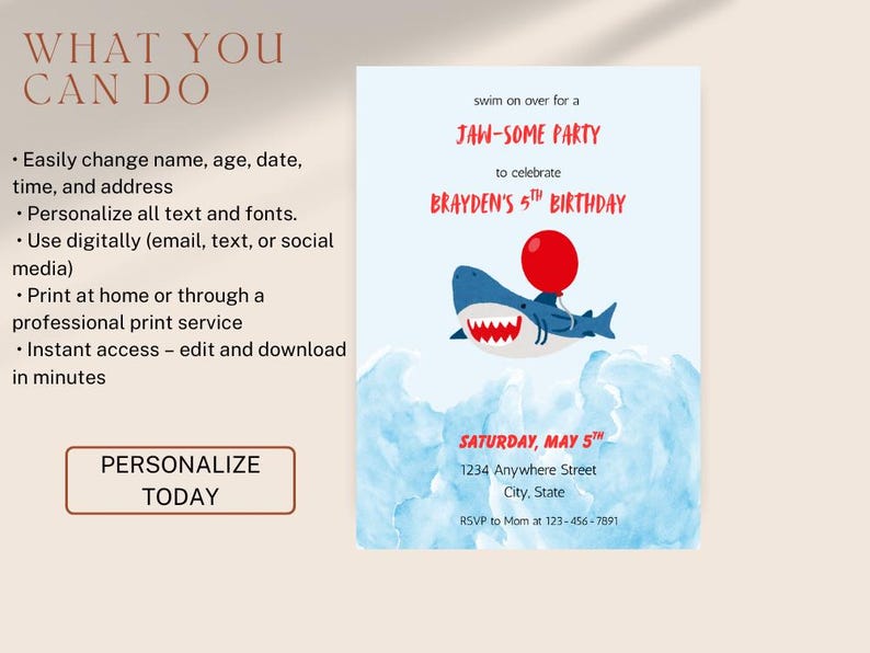 Shark Birthday Invitation | Editable Canva Template | Under the Sea ...