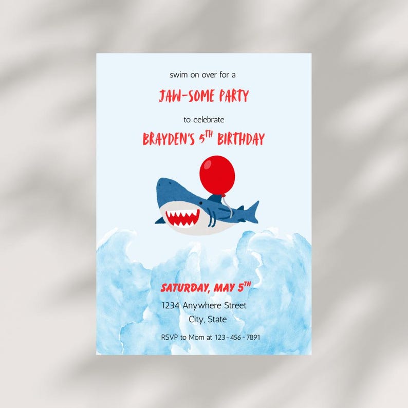 Shark Birthday Invitation | Editable Canva Template | Under the Sea ...