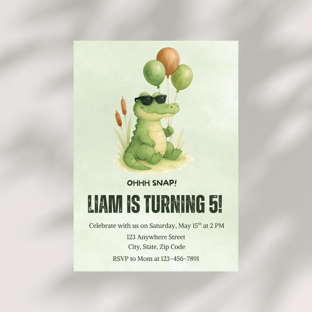 Alligator Birthday Invitation: Editable Gator Party Template (digital ...