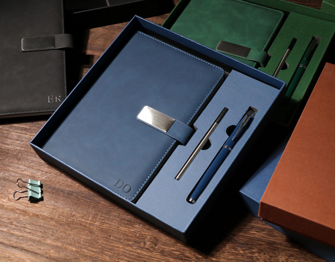 Custom Hot Stamping Notebook With Pen,personalized Leather Notebook Set ...