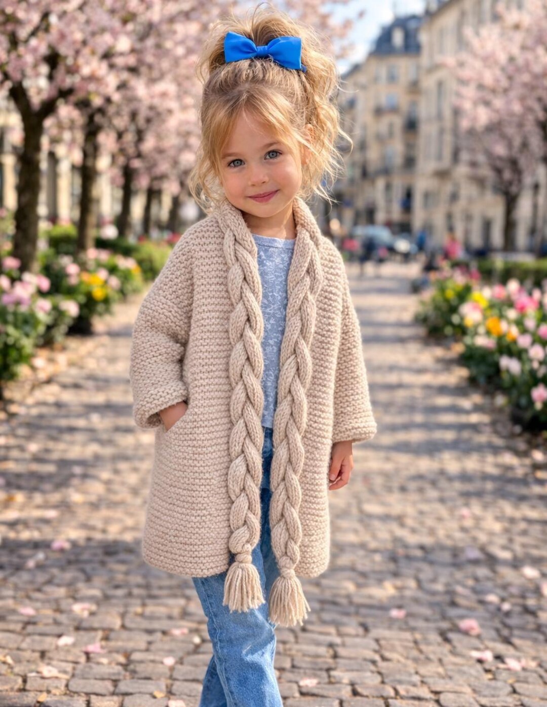 Garter Stitch Cardigan Pattern, Kids Knit Sweater With Tassels, Modèle ...