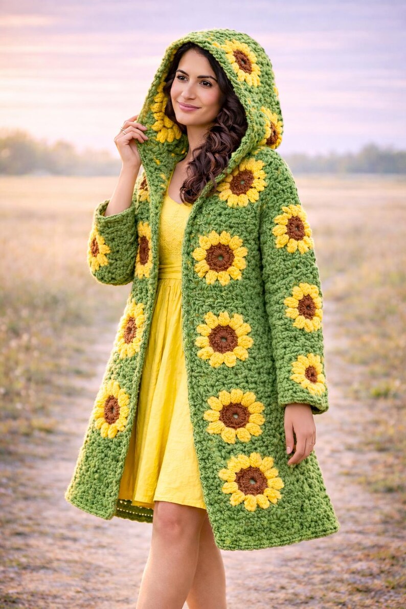 Crochet Granny Square Coat Pattern, Sunflower Cardigan - Etsy
