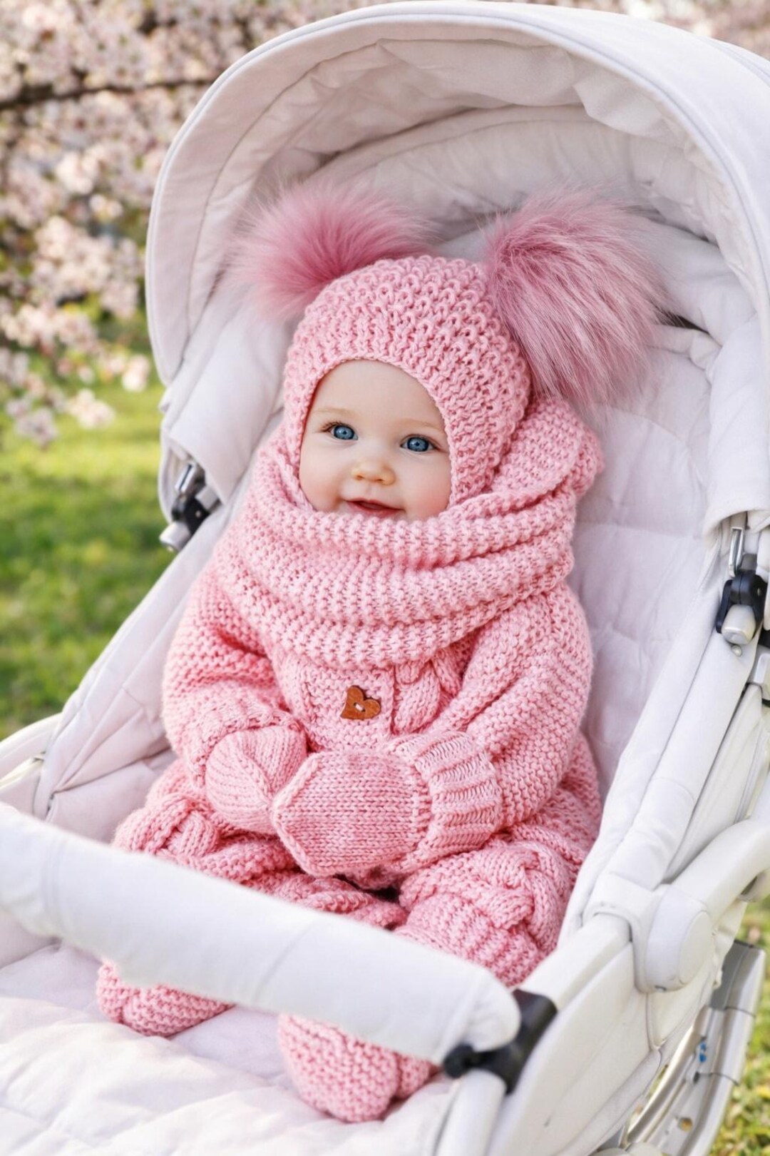 Baby Winter Knitting Pattern Set: Romper, Hat, Booties, Mittens, Snood ...