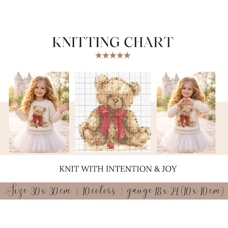 Teddy Bear Sweater Knitting Chart PDF, Kids Colorwork Knit Pattern ...
