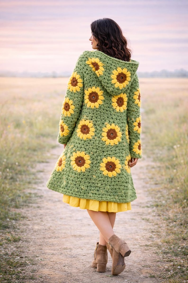 Crochet Granny Square Coat Pattern, Sunflower Cardigan - Etsy