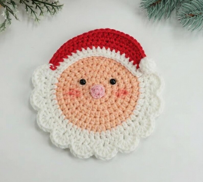 Santa Face Coaster Crochet Pattern, Christmas Coaster PDF, Easy Holiday ...