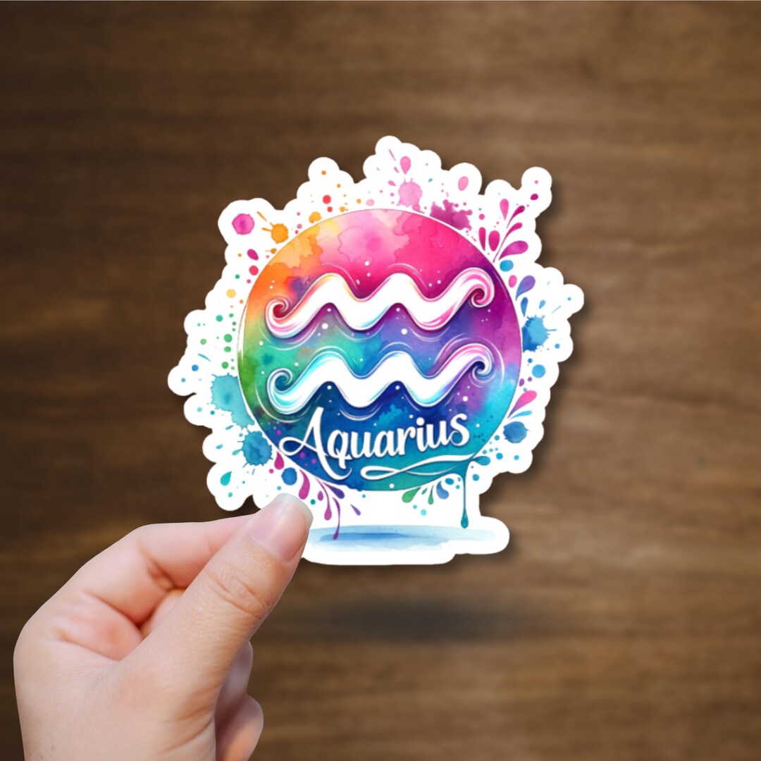 Aquarius Zodiac Sign Watercolor Sticker – Astrology Vinyl Decal for ...