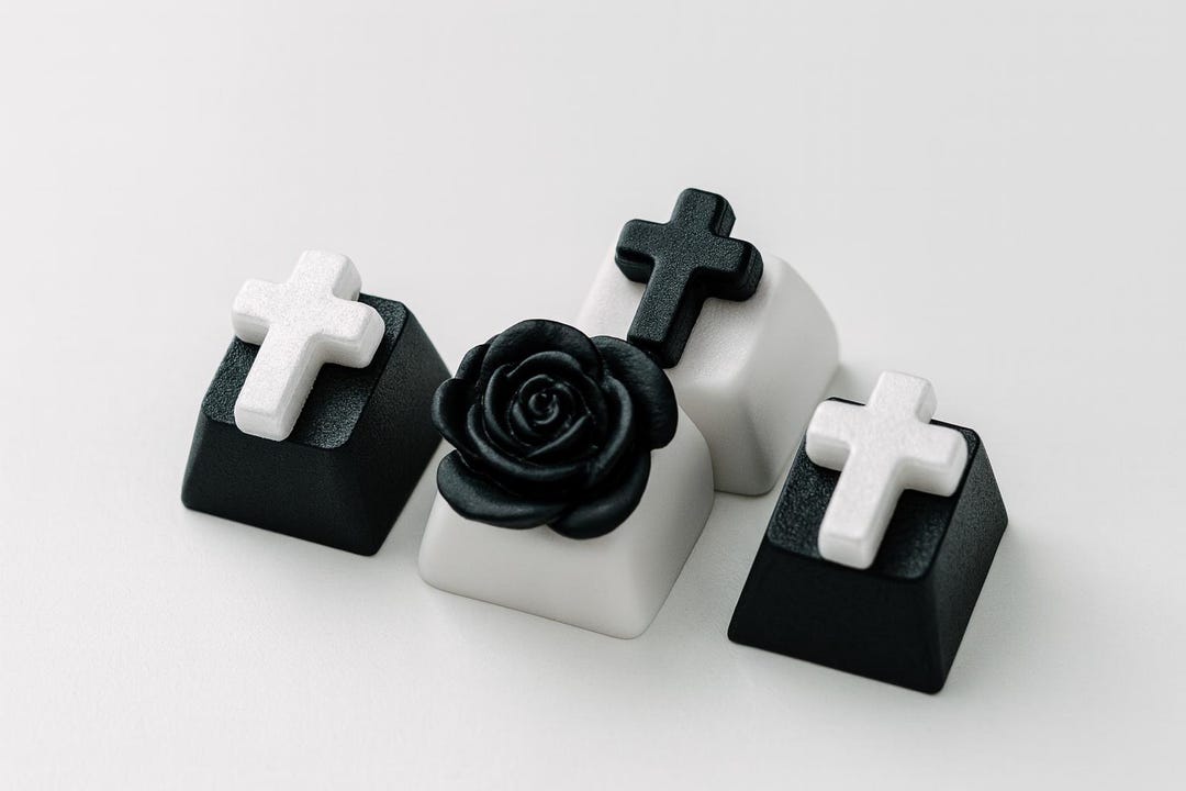 Gift for Gamers | Gothic Keycap WASD Set Handmade | Black Rose Kawaii ...