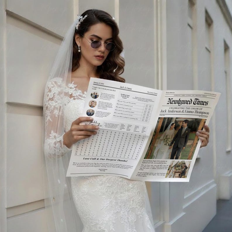 Wedding Newspaper Template, Editable Love Story Program (canva Template ...