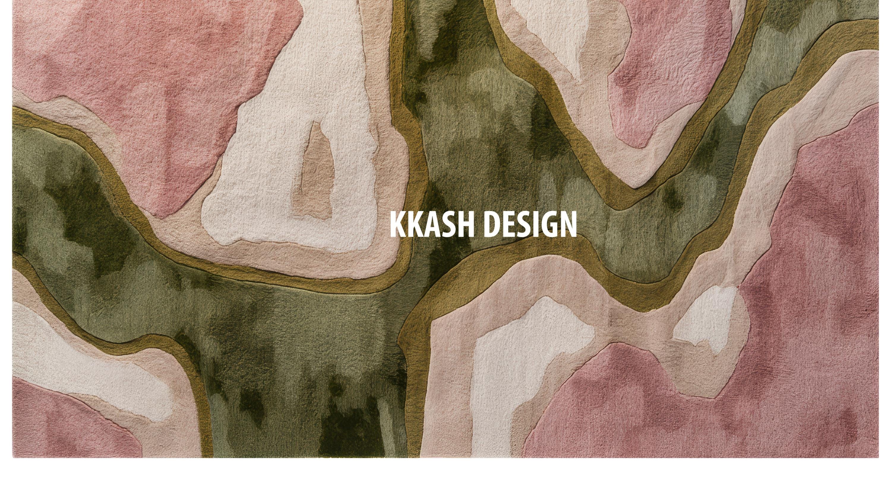 Handmade Abstract Area Rug, Pink Green Beige, Plush Geometric Carpet ...