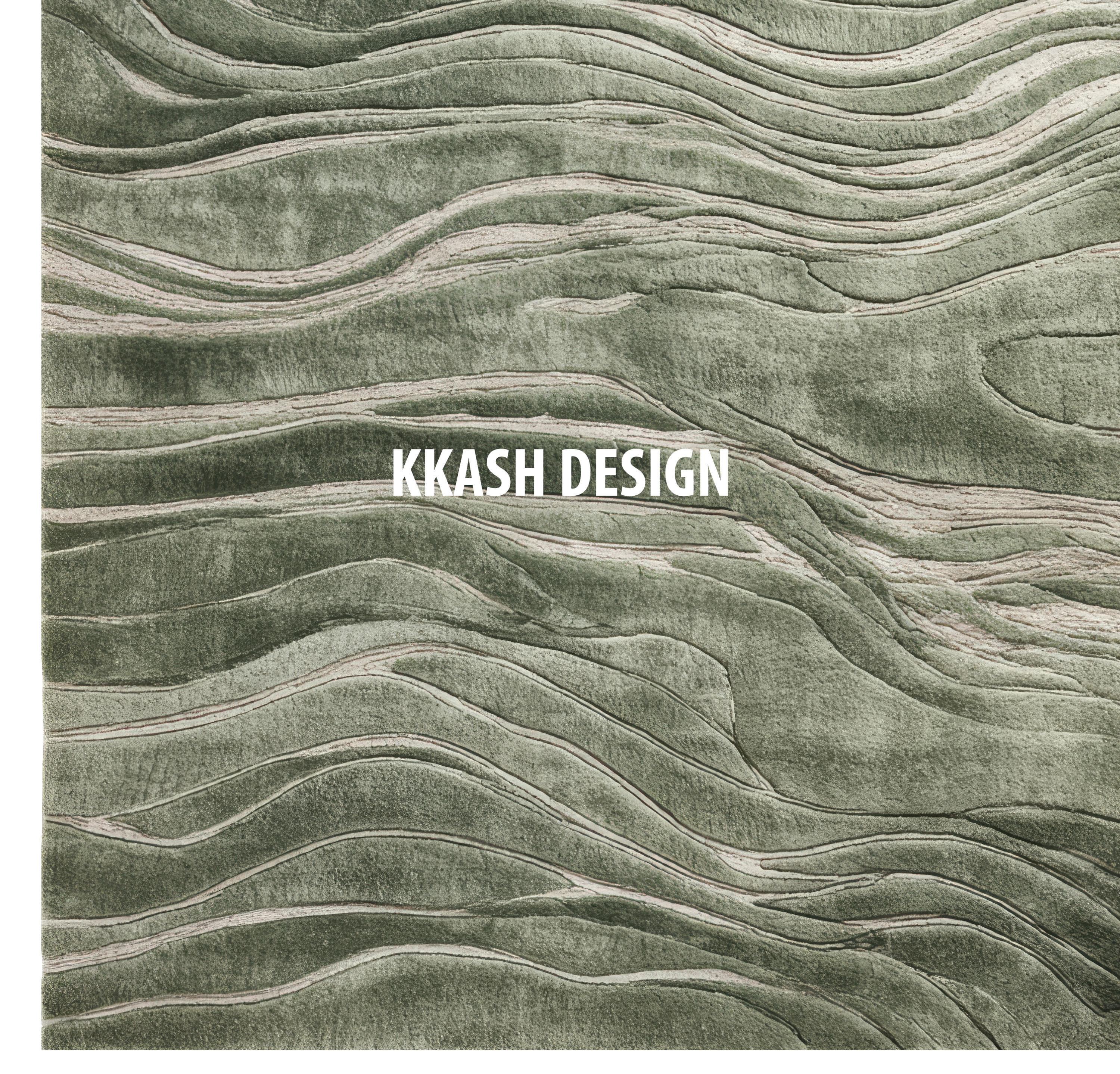 Handmade Green Abstract Rug, Modern Wavy Pattern, Soft Plush Area Rug ...