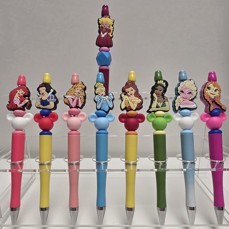 Princess Character Silicone Beaded Pens | Handmade Disney Writing ...