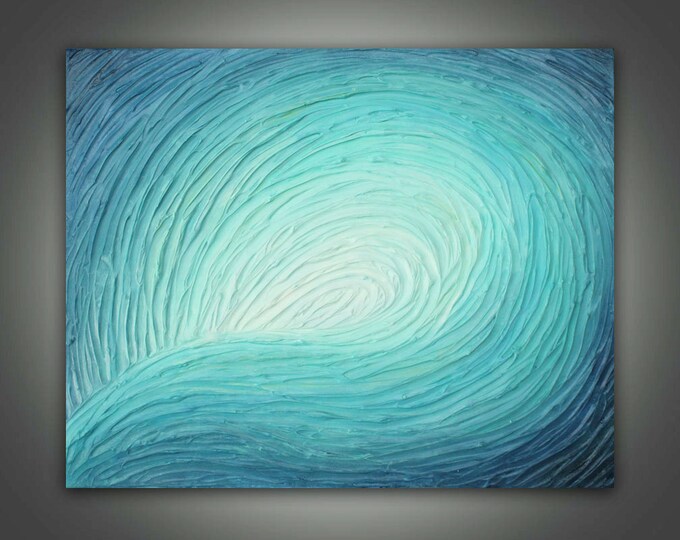 Acrylic Painting Abstract Aqua Wave 16 X 20 - Etsy