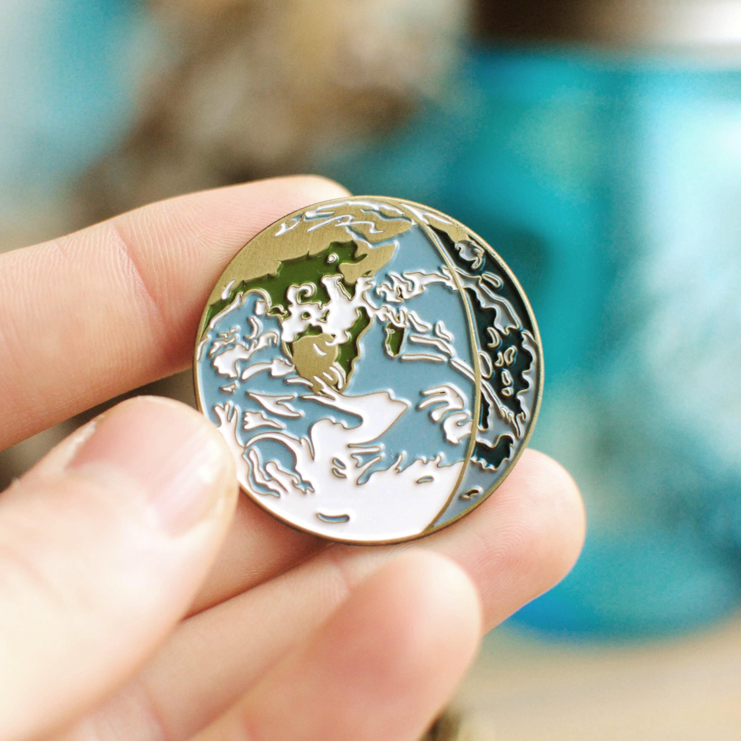 Earth 1 5 Brass Soft Enamel Pin Etsy