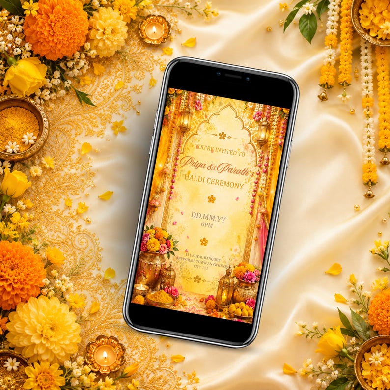 Floral Haldi Ceremony Invitation Template, Indian Wedding Invite ...