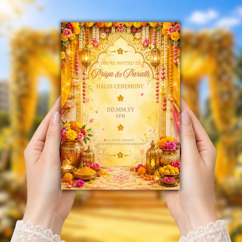 Floral Haldi Ceremony Invitation Template, Indian Wedding Invite ...