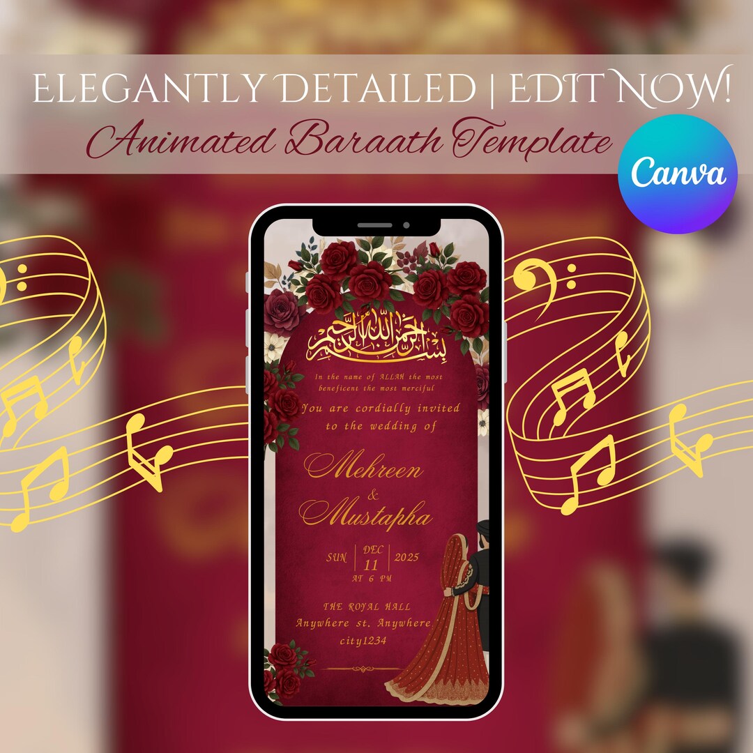 Elegant Red and Gold Shaadi Card: Islamic Wedding Video Invite (MP4 ...