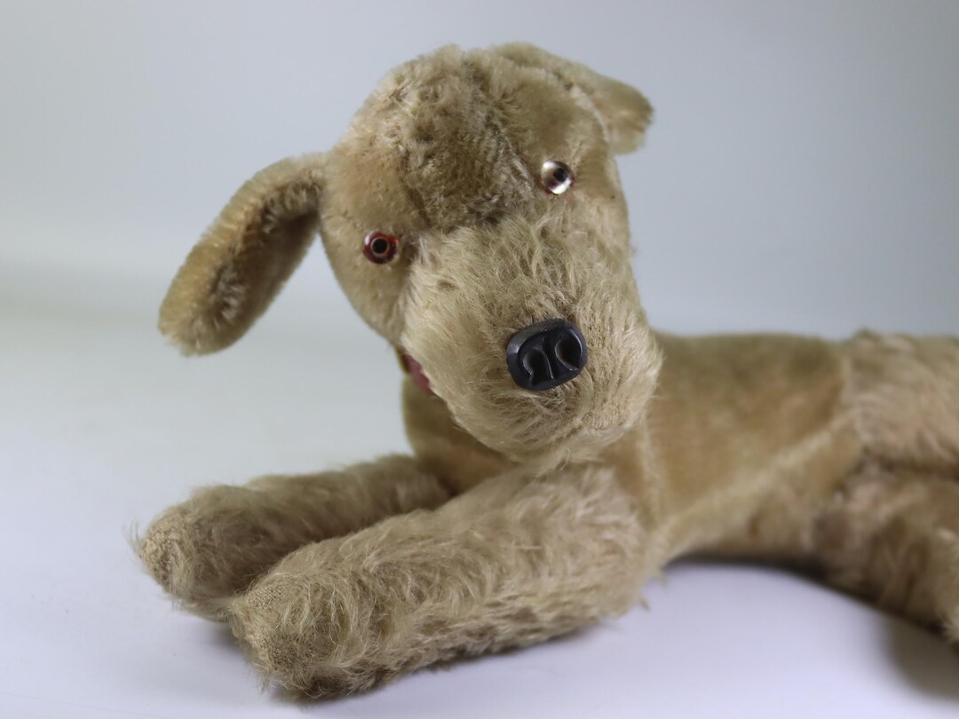 Vintage Steiff Lying Dog— GDR Plush Toy Doggy — Mohair East German ...