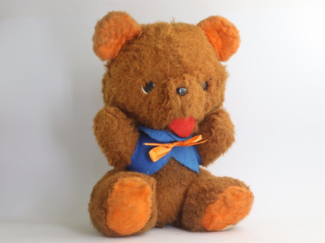 Vintage Soviet Teddy Bear – 1970s Plush Toy With Bow Tie – USSR Brown ...