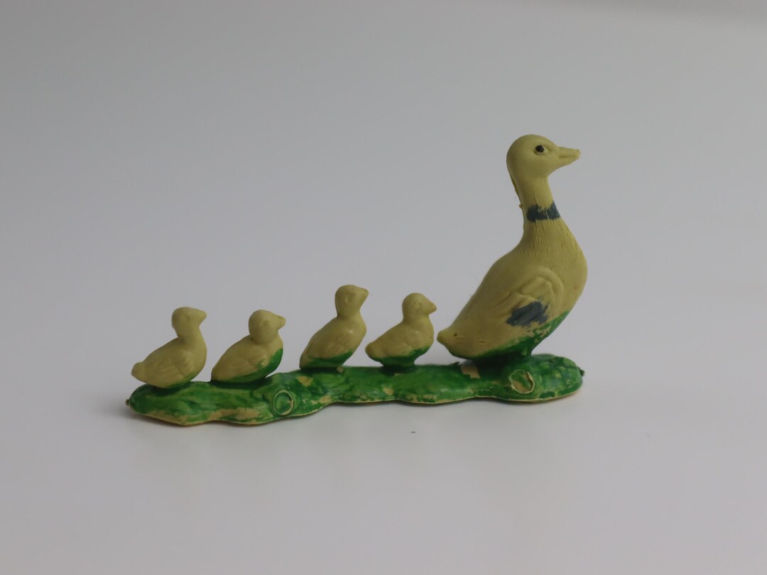 Vintage Plastic Duck With Ducklings Figurine — Miniature Collectible ...