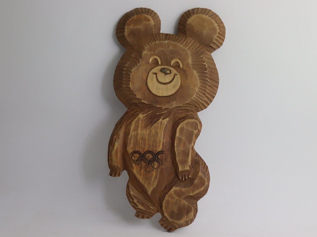 1979 Vintage Olympic Misha Wood Wall Decor - USSR Moscow 1980 Mascot ...
