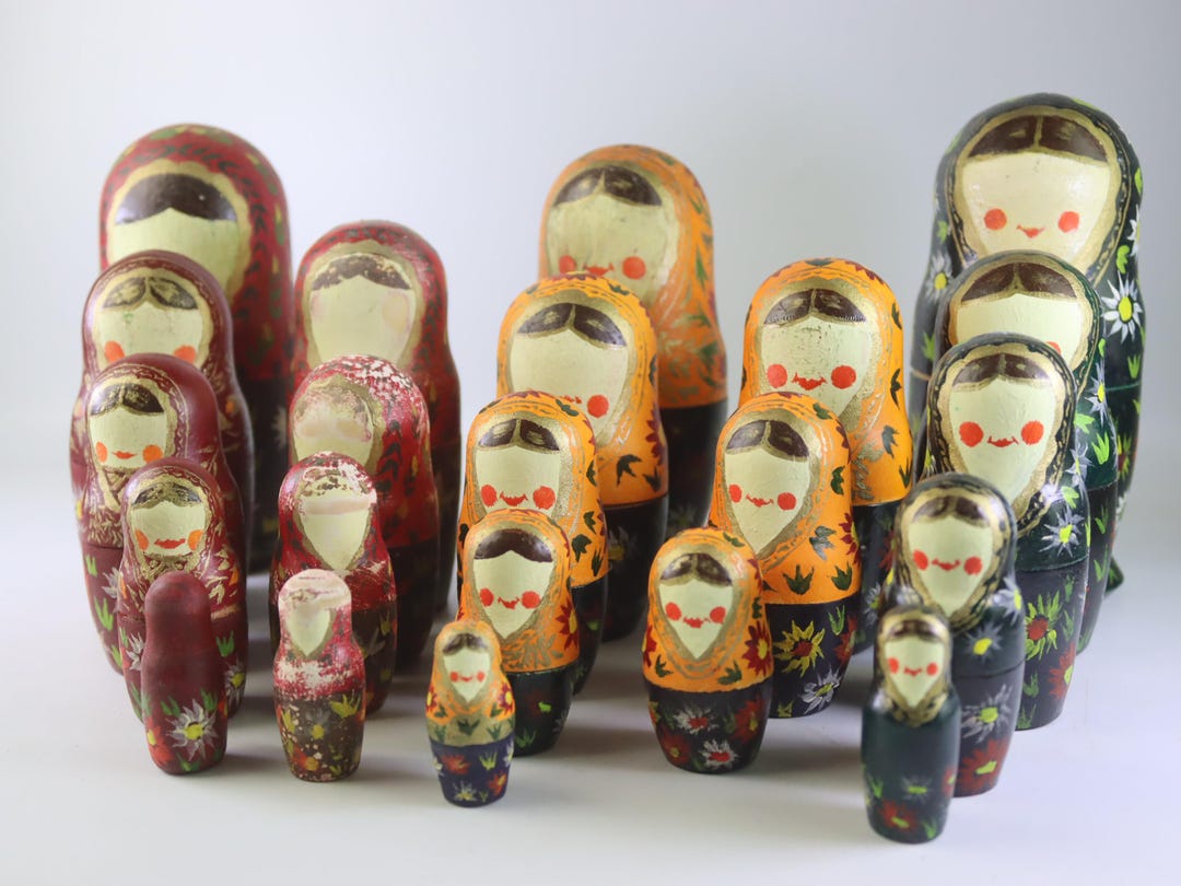 Vintage Unfinished Wooden Nesting Dolls USSR 1970s–1990s — Unpainted ...