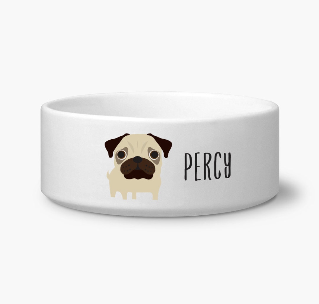 Pug Dog Bowl, Personalized Pet Bowl With Name, Food and Water Dish for ...