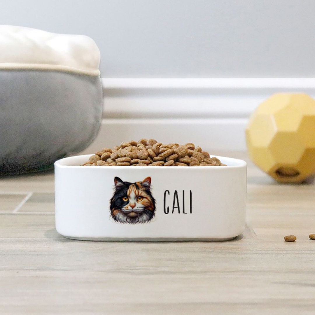Personalize Calico Cat Food and Water Bowl With Custom Name, Dishwasher ...