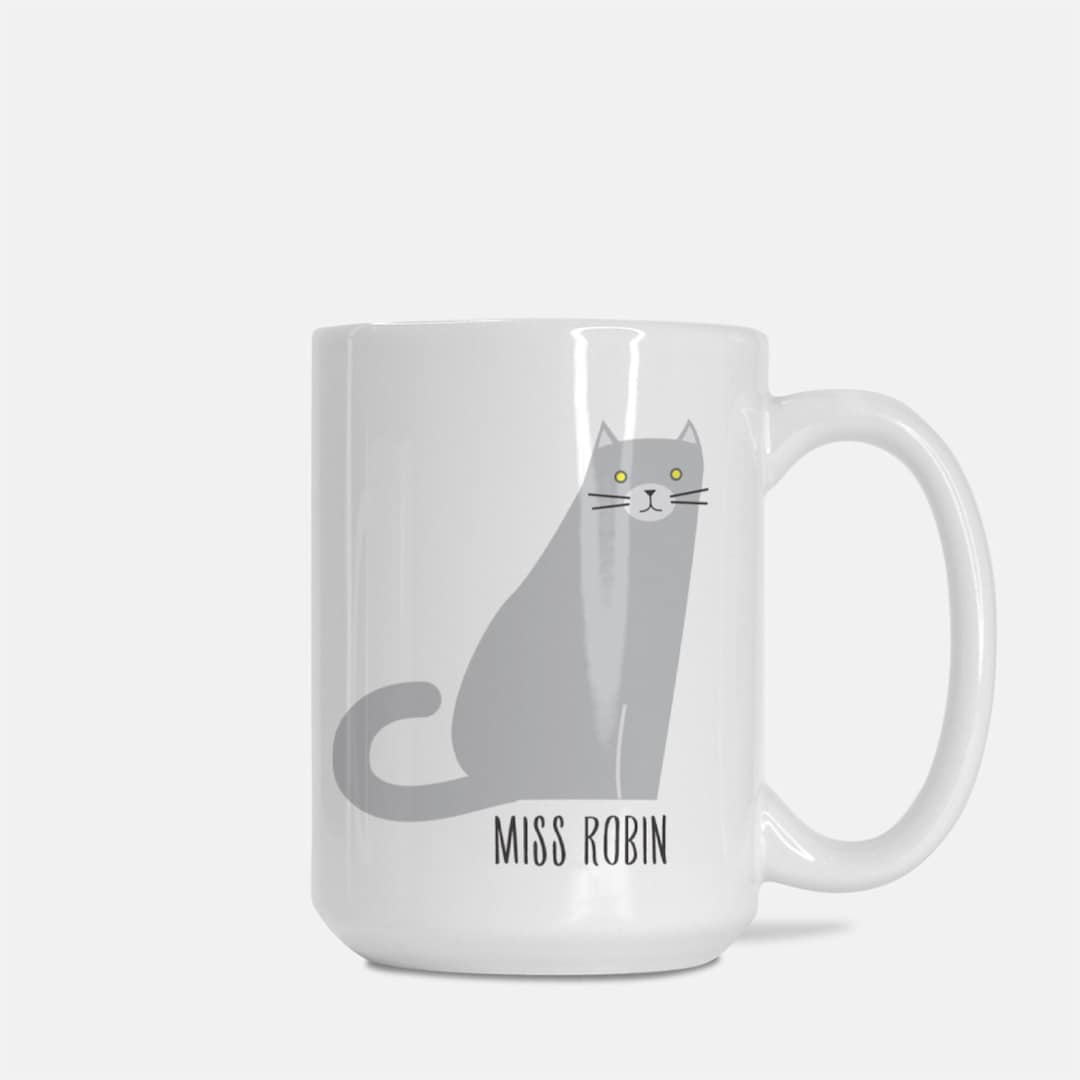 Grey Cat Mug With Personalized Custom Name, Cat Lover Gift - Etsy