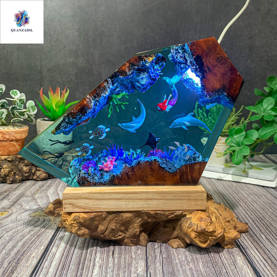 Handmade Ocean Resin Art Lamp: Underwater World With LED Lights SA07 - Etsy