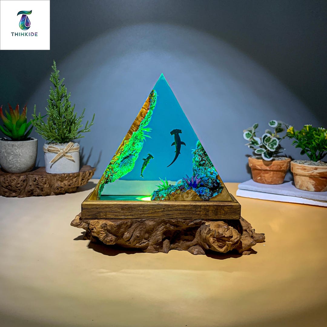 Handmade Resin Shark Ocean Pyramid Sculpture With Coral Reef | Unique ...