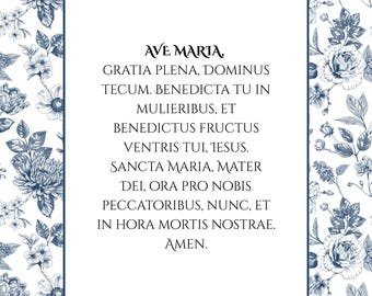 Ave Maria - Hail Mary Latin Catholic Prayer, Catholic Poster, Catholic ...