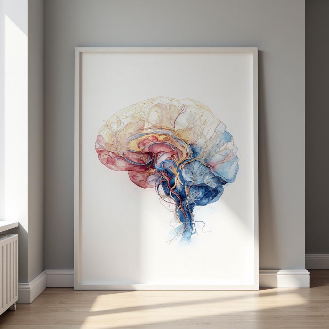 Abstract Neurology Watercolor Art, Brain Wall Art, Human Brain Poster ...
