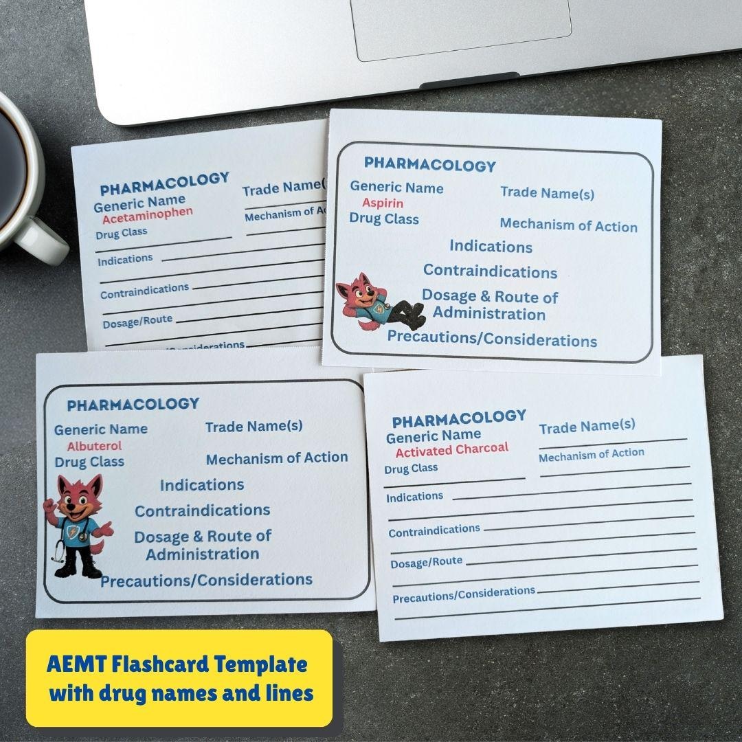 AEMT Flashcard Template, EMS Students, EMT, Medications, Study Guide - Etsy