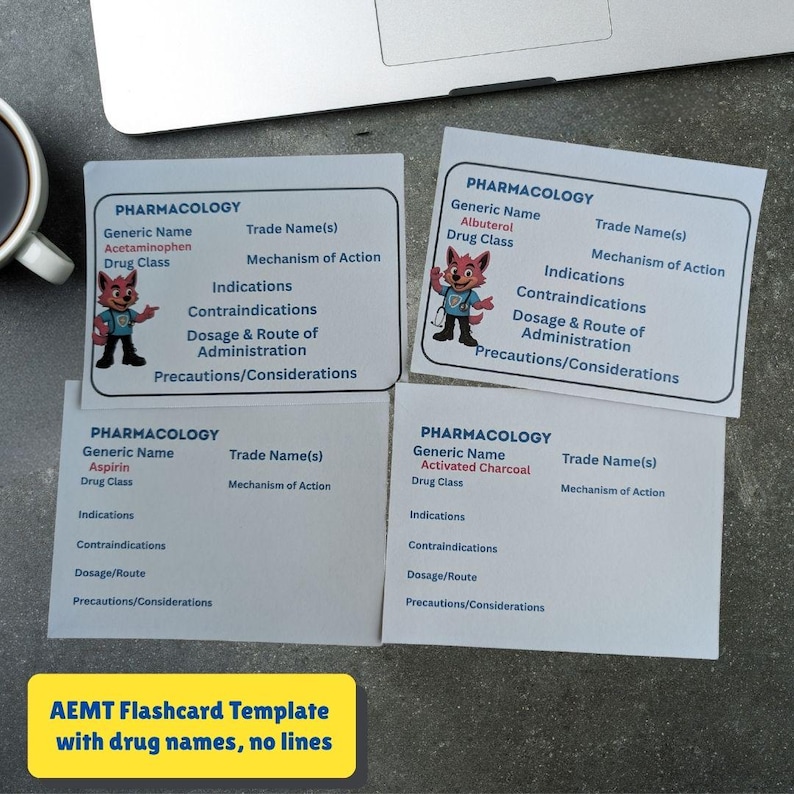 AEMT Flashcard Template, EMS Students, EMT, Medications, Study Guide - Etsy