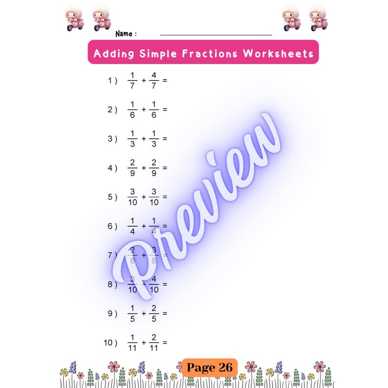 EP4, Adding Simple Fractions Worksheets, 1st-2nd Grade, Printable PDF ...