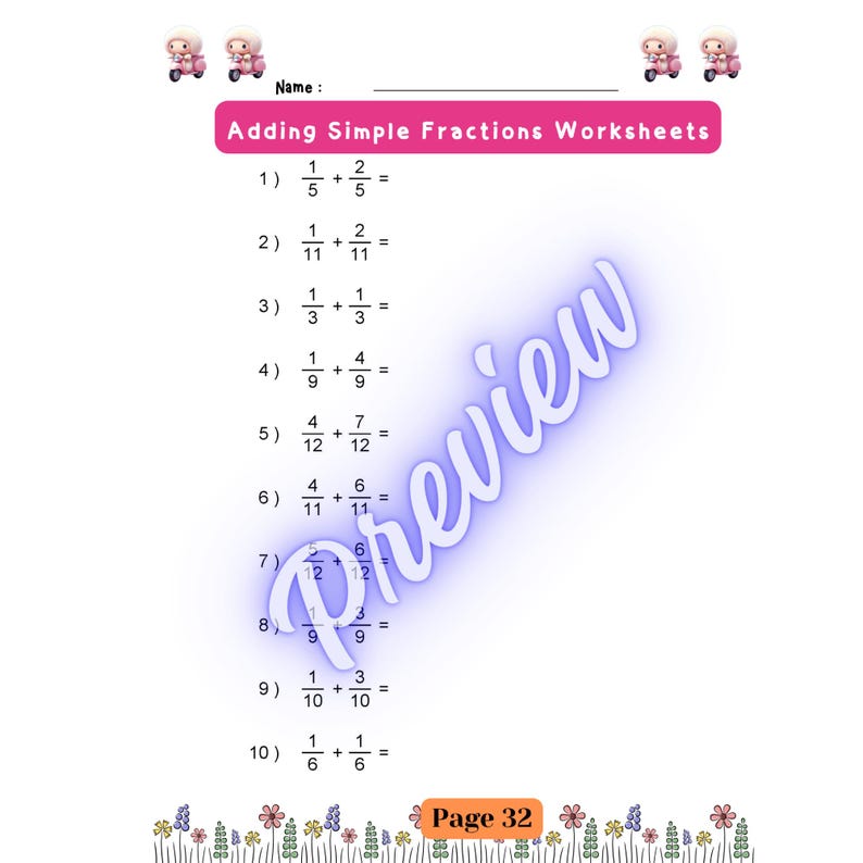EP4, Adding Simple Fractions Worksheets, 1st-2nd Grade, Printable PDF ...