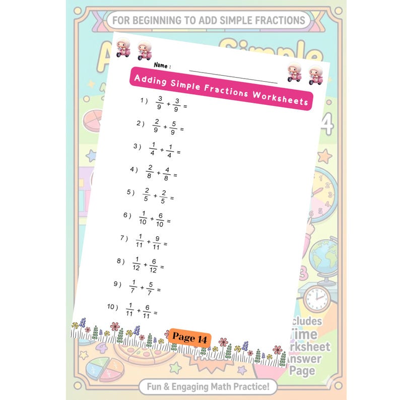 EP4, Adding Simple Fractions Worksheets, 1st-2nd Grade, Printable PDF ...