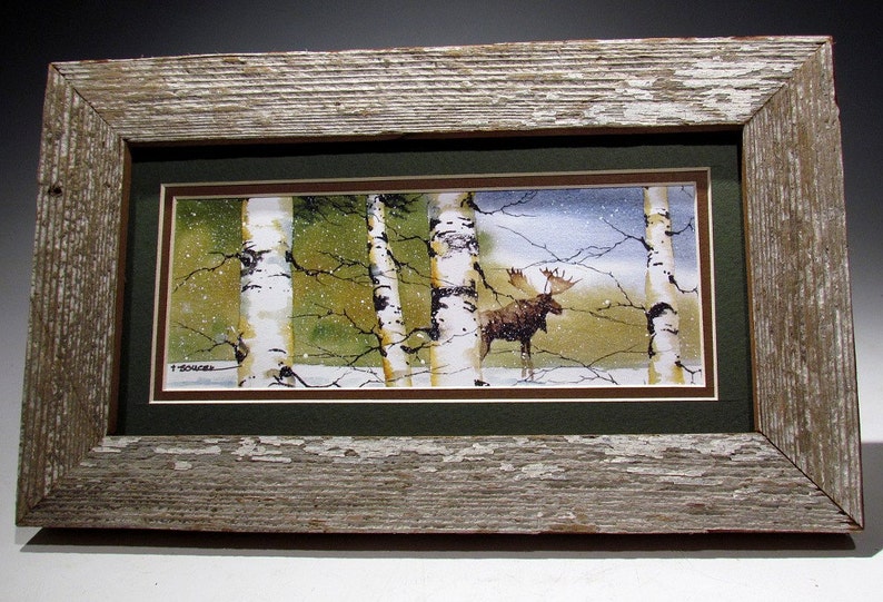 Moose Print in Winter Forest framed 4x8 - Etsy