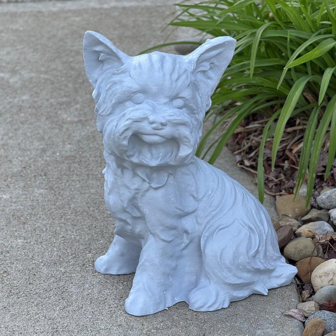 Concrete Yorkshire Terrier Garden Statue, Stone Look Yorkie Dog ...