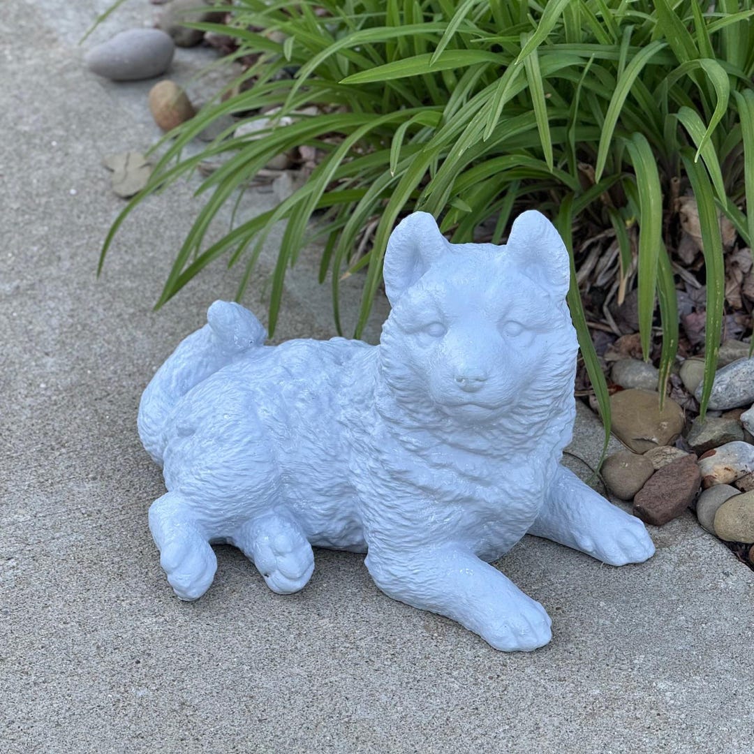 Handcrafted Lying Husky Statue: Outdoor Garden Decor, Pet Memorial - Etsy