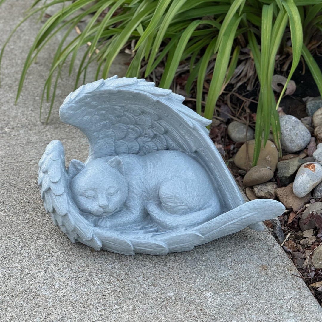 Concrete Angel Cat Statue: Sleeping Pet Memorial, Garden Decor - Etsy