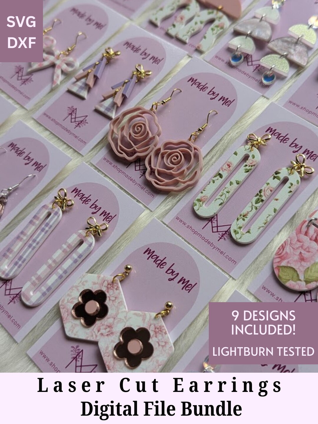 Earring SVG Bundle | Pink Acrylic Laser Cut Earring Designs | Digital ...