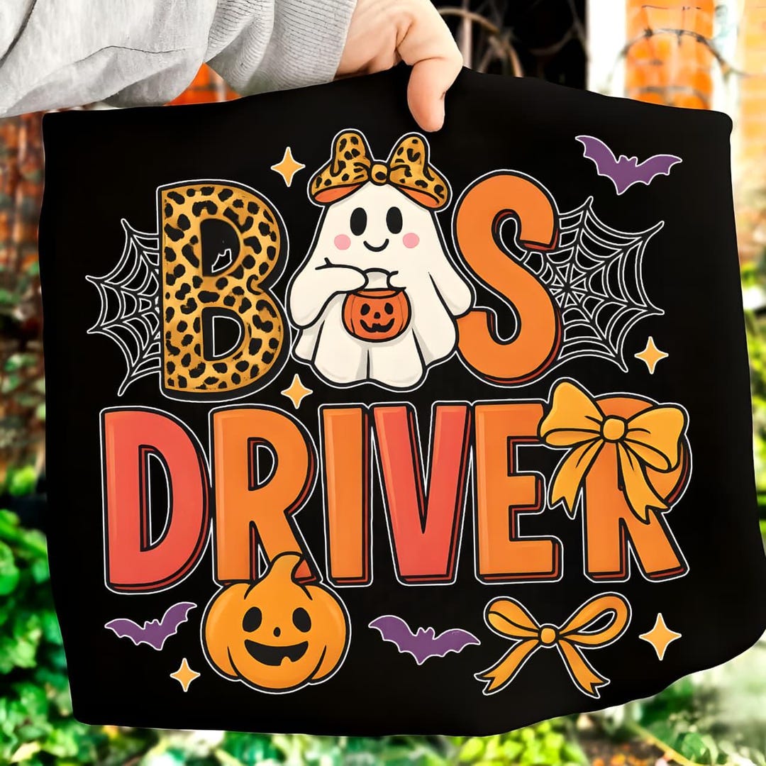 Spooky Bus Driver Halloween PNG, Leopard Ghost, Trick or Teach (digital ...