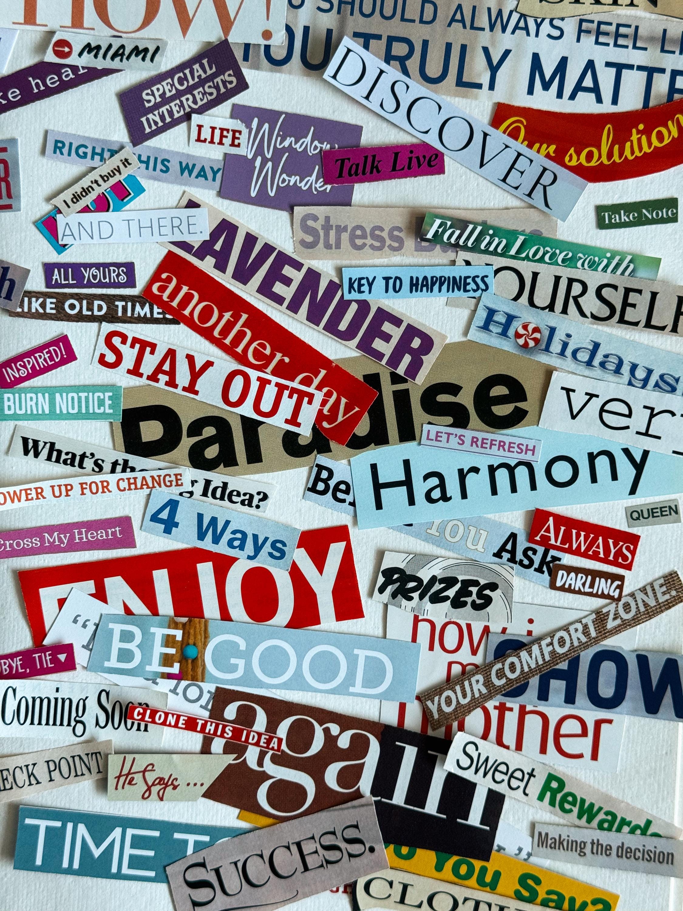 Vintage Magazine Word Cutouts for Vision Board, Collage Words, Junk ...